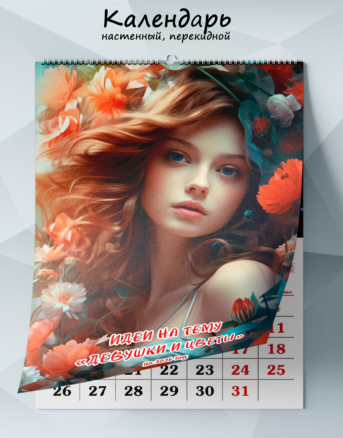 Календарь настенный, перекидной Идеи на тему Девушки и цветы на 2026 год
