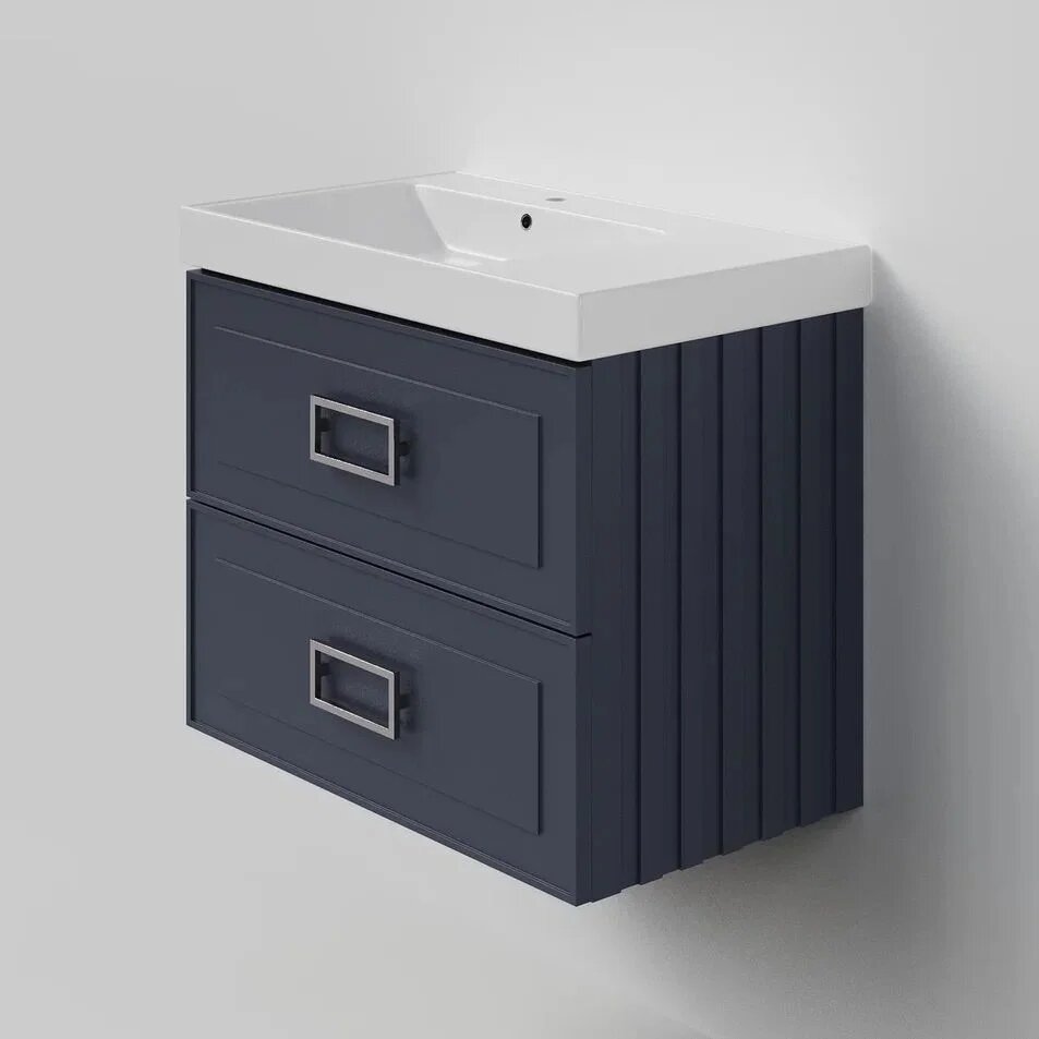 Тумба под раковину La Fenice CUBO Twin Blu Grigio синяя матовая 80 см Черная ручка