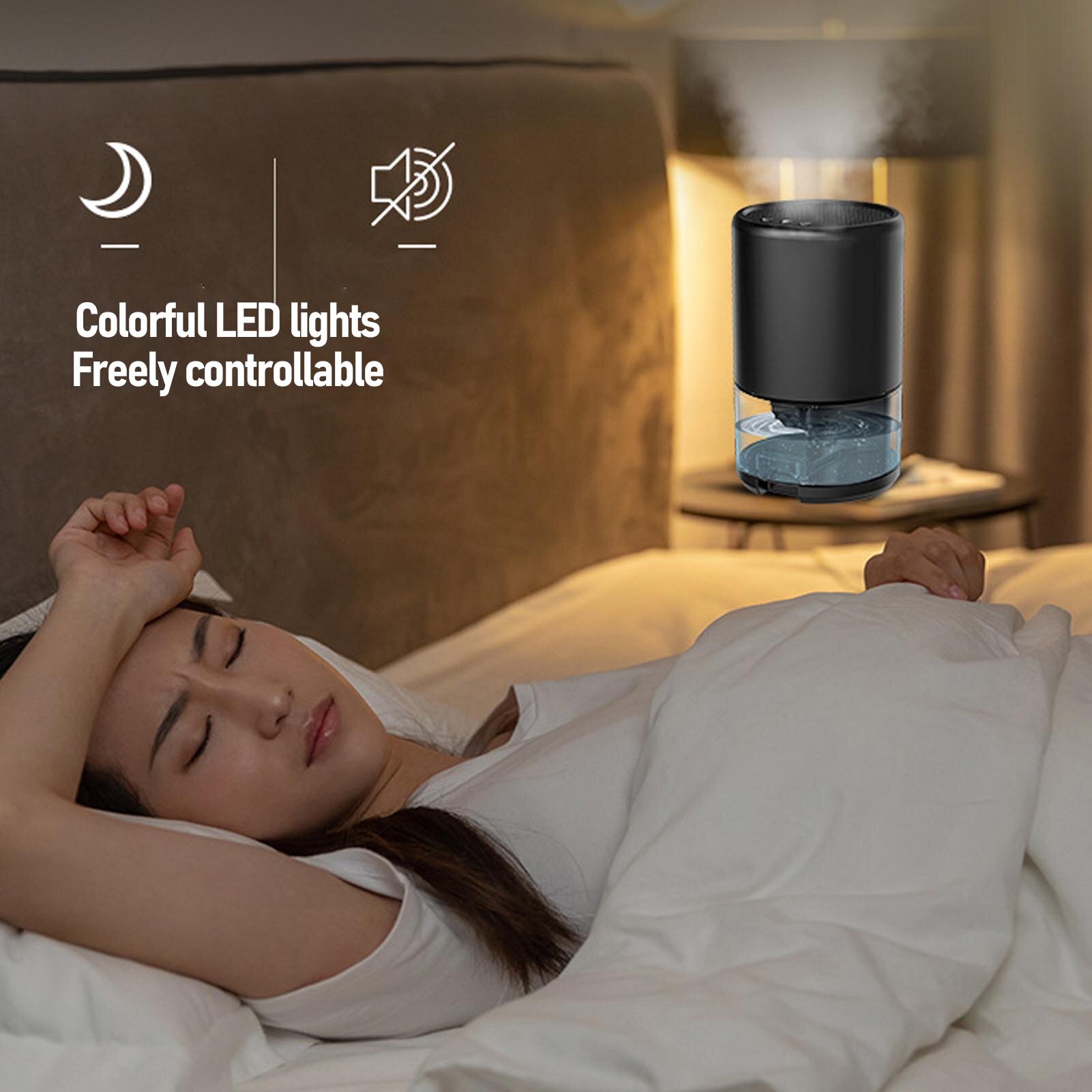 Умный осушитель воздуха для дома 36 Вт 1 л PP PET ультра тихий автоматический отключаемый настольный осушитель воздуха с 7 цветами подсветки для комнаты черный EU Plug