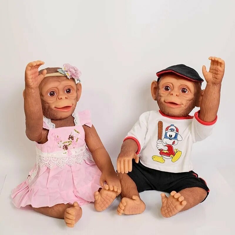 20 дюймов 50 см Кукла-обезьянка Реборн, виниловый футляр, Нарисованные вручную волосы, 2шт