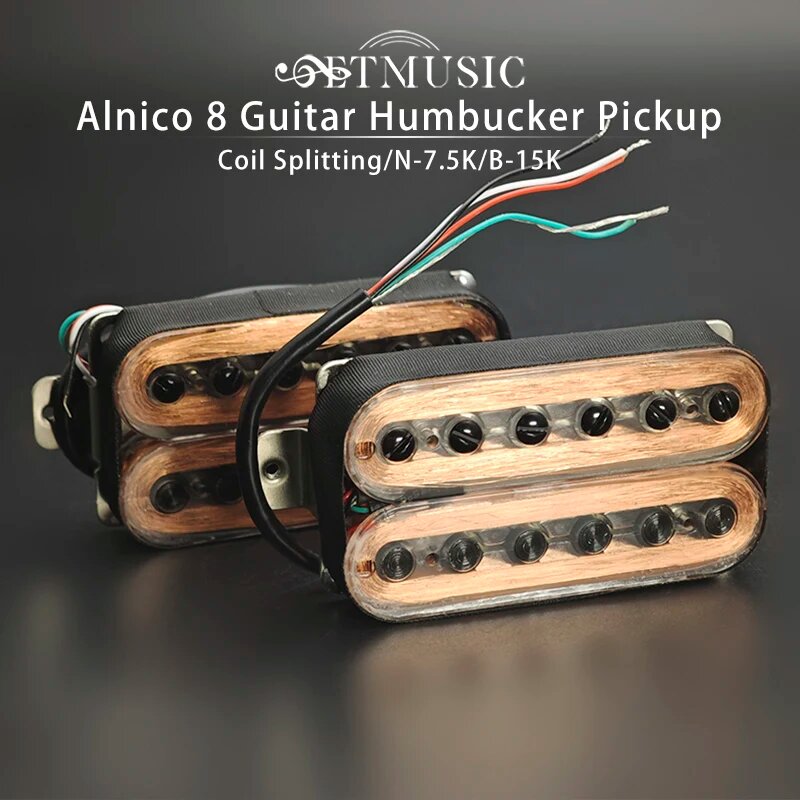 Гитарный звукосниматель GETMUSIC Alnico 8 Хамбакер Silver Screws, Transparent Bridge