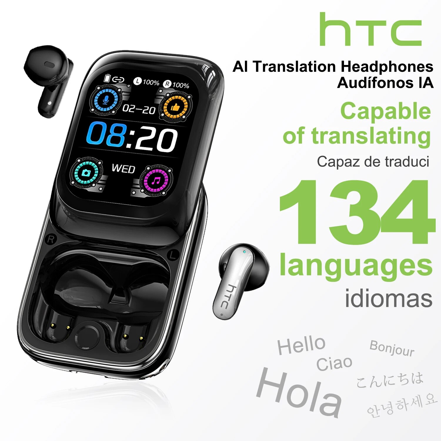 HTC NE48 AI-переводчик, черные Bluetooth наушники