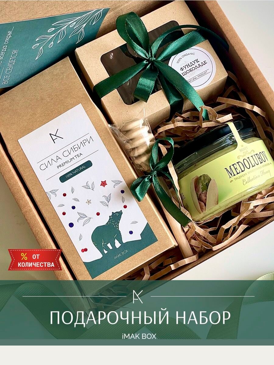 Подарочный набор на новый год с чаем, медом и орехами. Уютный подарок на день рождения женщине, маме, коллегам, друзьям.