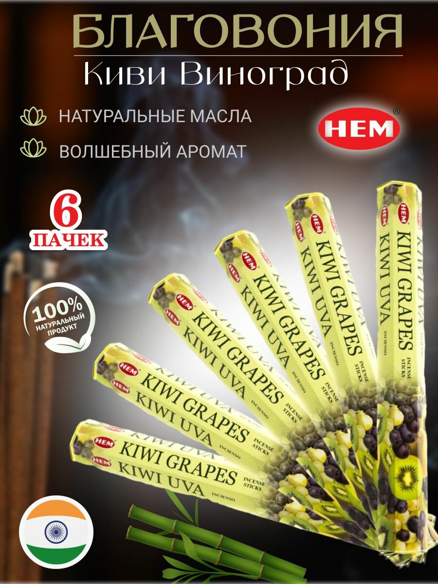 Благовония HEM 120 аромапалочек Киви Виноград Kiwi Grapes