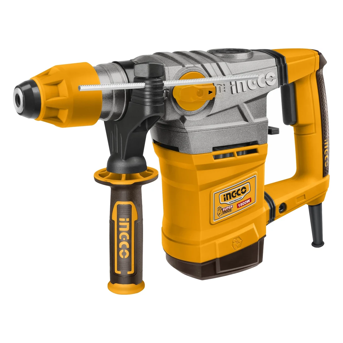 Перфоратор сетевой INGCO RH18008, 1800 Вт, SDS-plus, 7 Дж, 4200 уд/мин, 850 об/мин, желтый