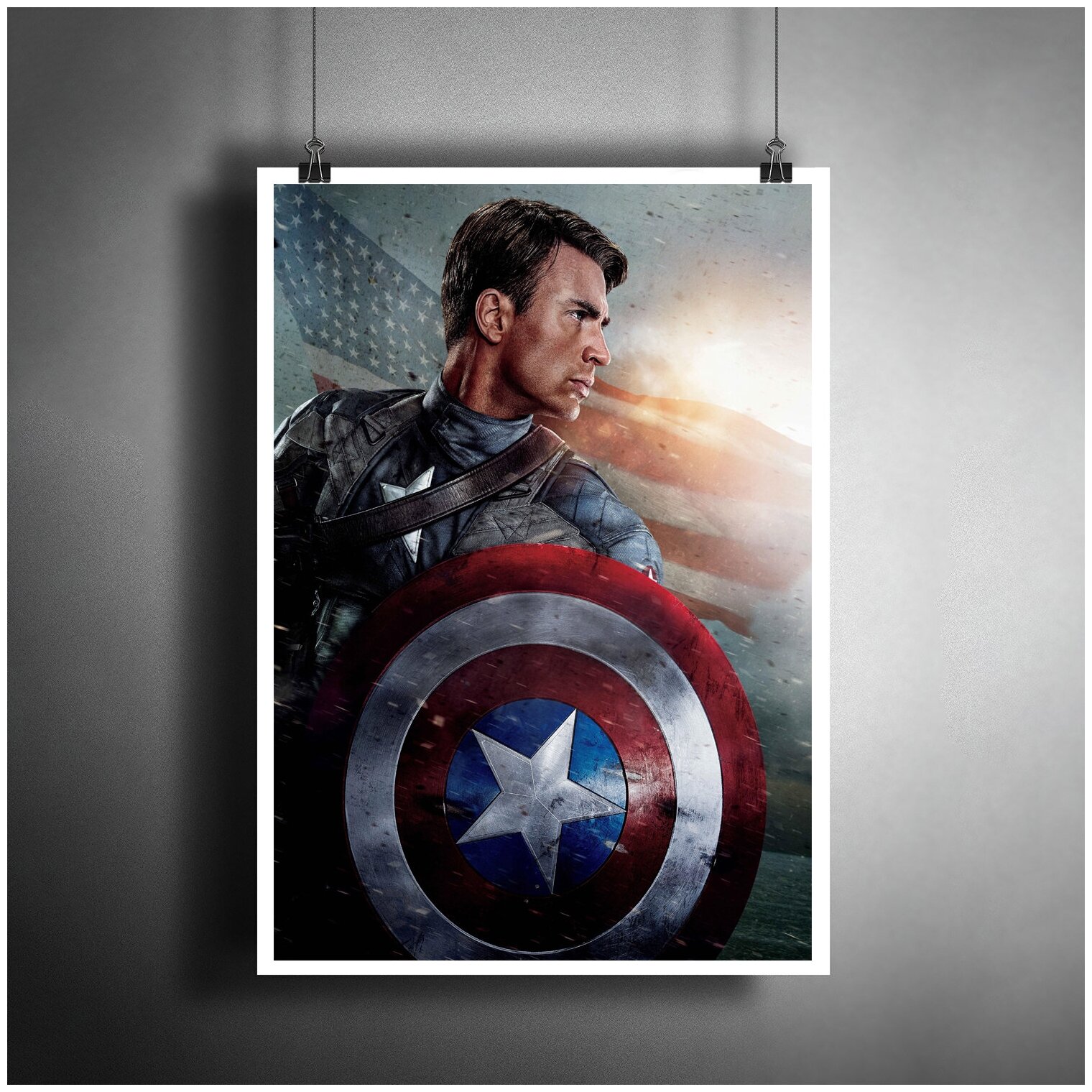 Постер плакат для интерьера "AVENGERS - CAPTAIN AMERICA (мстители - капитан америка)"/ Декор дома, офиса, комнаты A3 (297 x 420 мм)