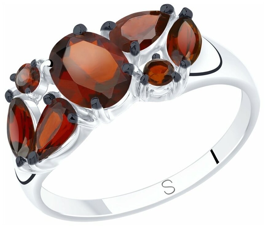 Кольцо, серебро, 925 проба, родирование, гранат