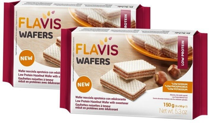 Вафля с фундуком и низким содержанием белка с подсластителем Wafers, т. м. FLAVIS, 150 г (2 шт.)