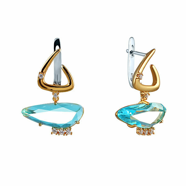 Серьги ЗлатаМира, серебро, 925 проба, фианит, стекло
