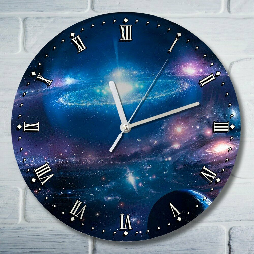 Настенные часы УФ "Космос земля (ночь, Луна, Звезды, милота, Подарок для мамы, бабушки сестры, подруге) - 9130"
