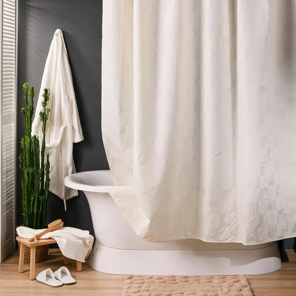 Штора для ванной 240x200 см полиэстер цвет бежевый