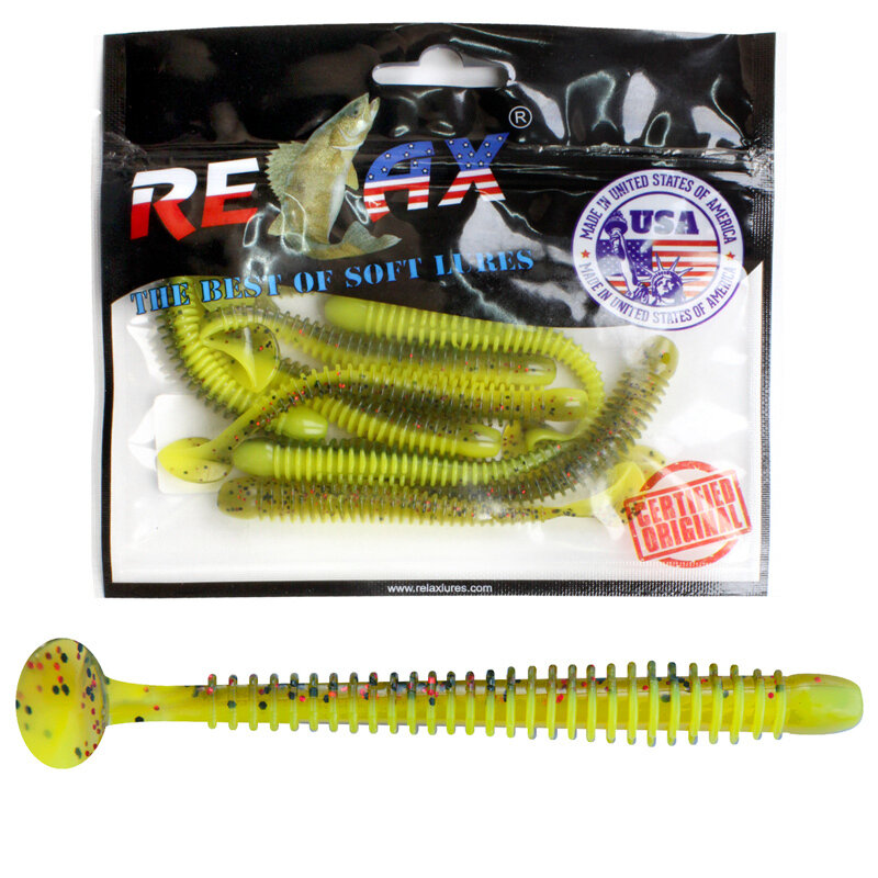 Мягкая силиконовая приманка риппер RELAX TEXAS LAMINAT 4, 10,0cm 4,1g цвет L092 (Yellow, Watermelon-black, Red, Laminated), 1 уп. по 10 шт.