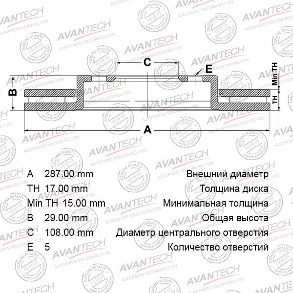 Диск тормозной передний Chevrolet TRACKER 1998 - 2004 / Mazda PROCEED 1996 - 1999 / Suzuki Escudo 1997 - 2005 / Suzuki GRAND VITARA 1997 - 2005; AVANTECH BR0701S — фото 1