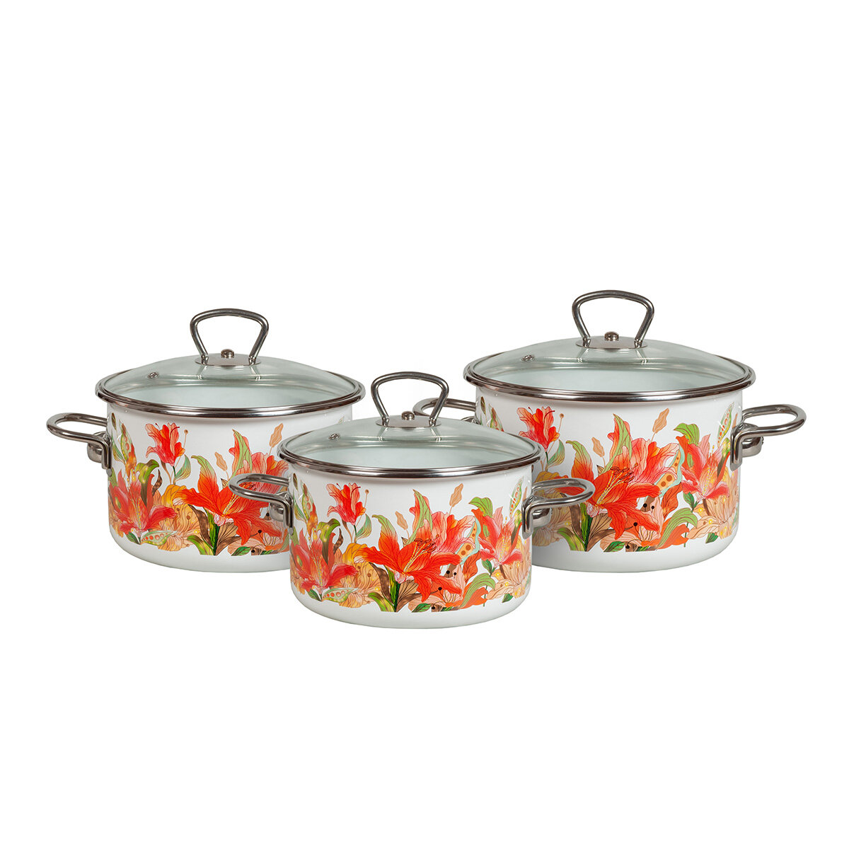 Набор эмалированных кастрюль Vitross Lilianna, 6 предметов (2, 3, 4 л, крышки)