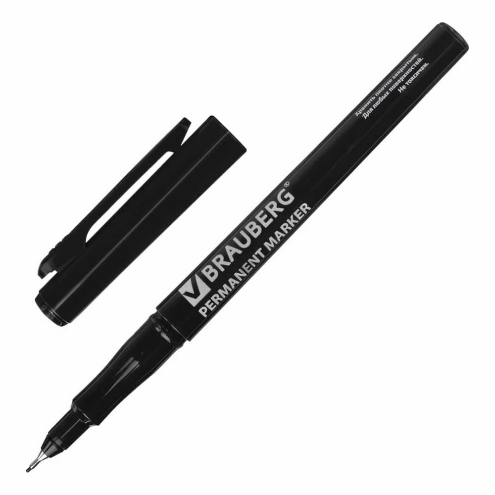 Маркер BRAUBERG перманентный Super Slim Черный тонкий металлический наконечник 0,8 мм 12 шт 151632