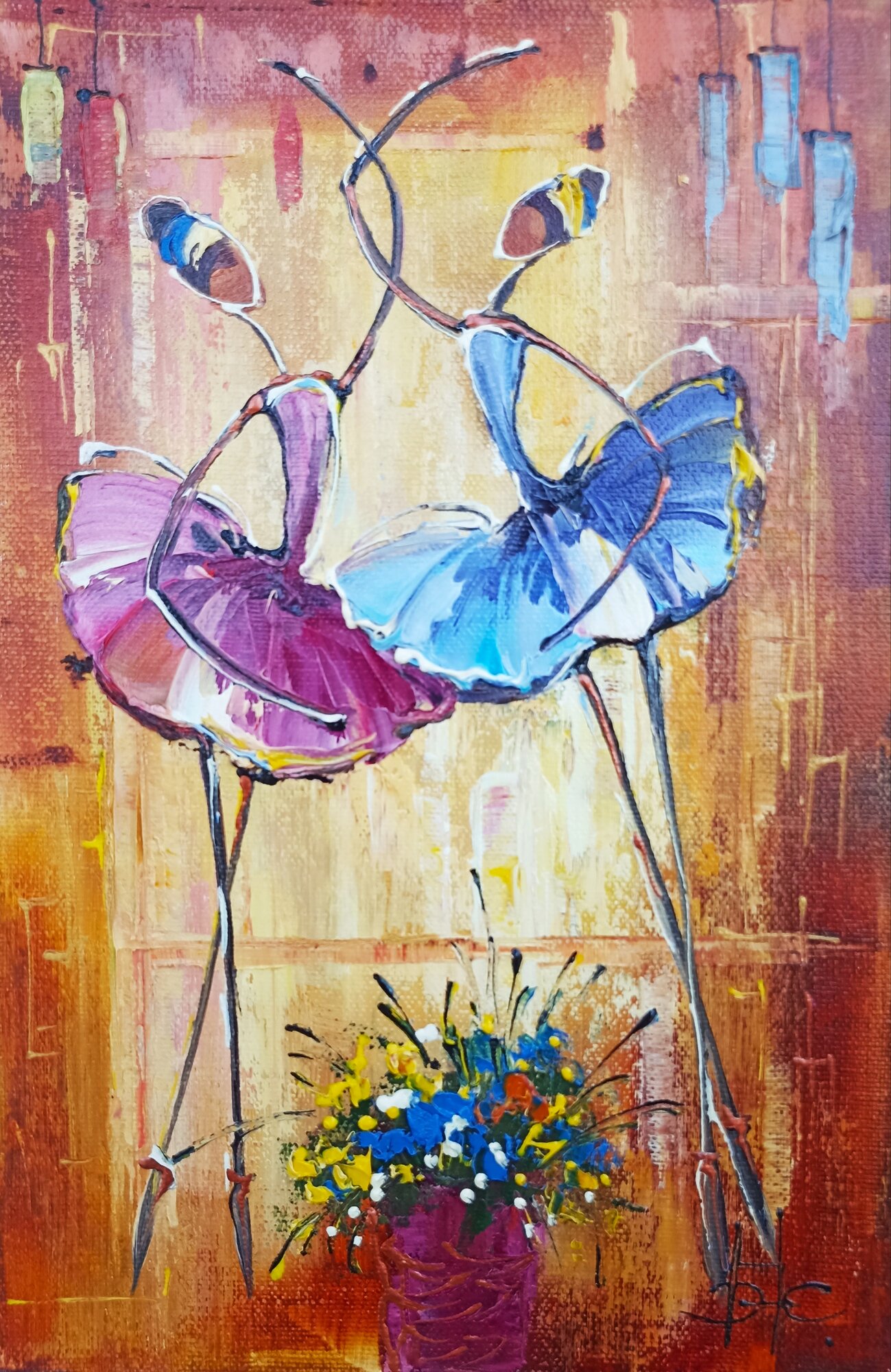 Картина масло/холст. 100% ручная работа, 100% живопись от Художественной мастерской Грëзы. Картина из серии "Танцующие балерины". Картина фактурная, выпуклая. Размер 20х30 см.