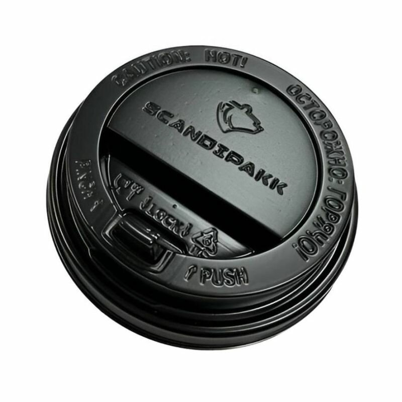 Крышка для стакана Сканди Пакк 80 мм пластиковая черная с клапаном, 1000 шт./уп.