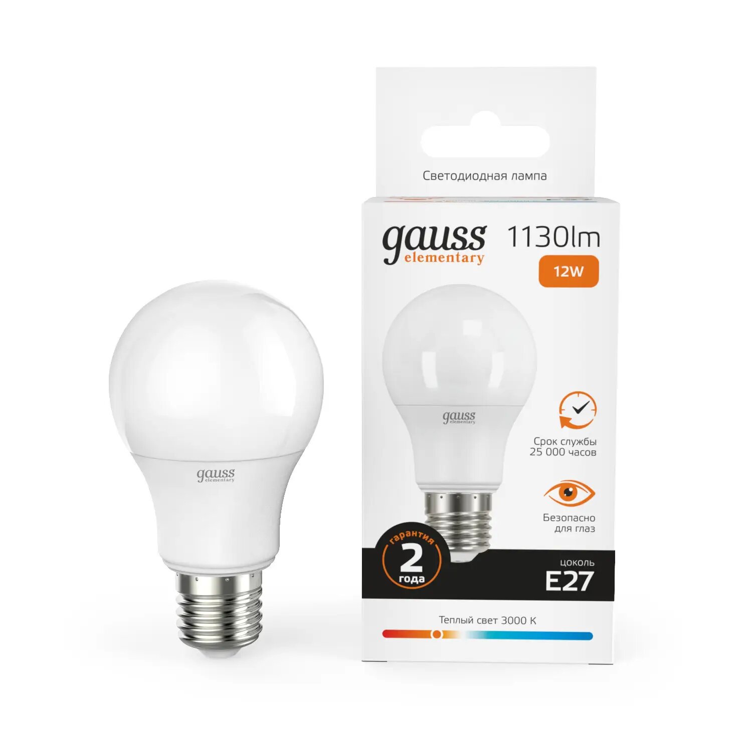 Набор из 10 штук Лампа Gauss Elementary A60 12W 1130lm 3000K E27 LED 1/10/50