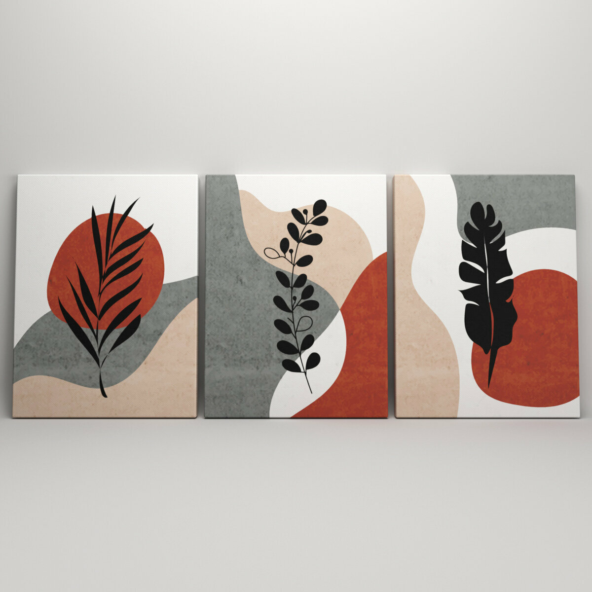Набор картин на холсте (коллекция интерьерных постеров) триптих "Ветви пальмы и эвкалипта" в скандинавском стиле, с деревянным подрамником, размер 30х40 см, 3 шт.