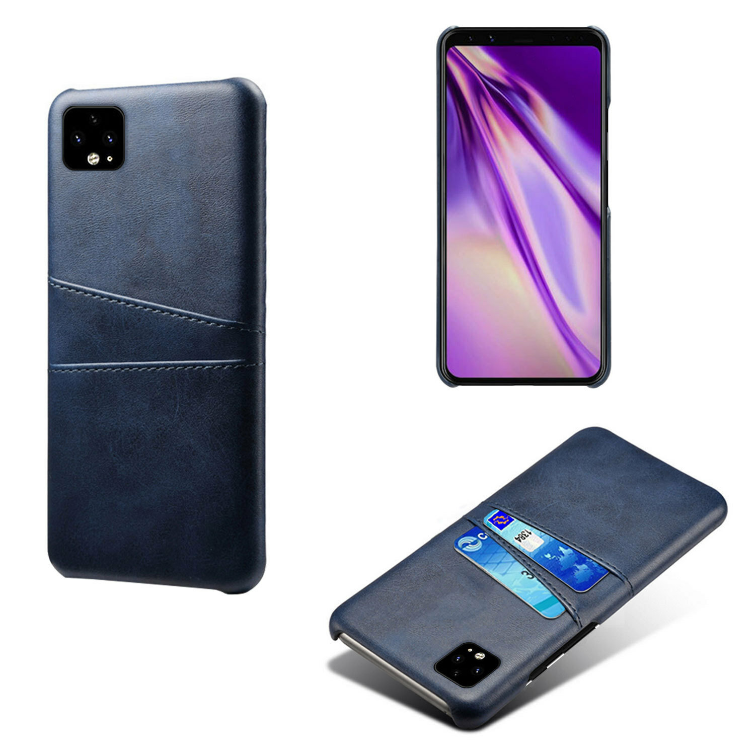 Чехол панель-накладка Чехол. ру для Google Pixel 4 из качественной импортной кожи с визитницей с отделением для банковских карт мужской женский синий