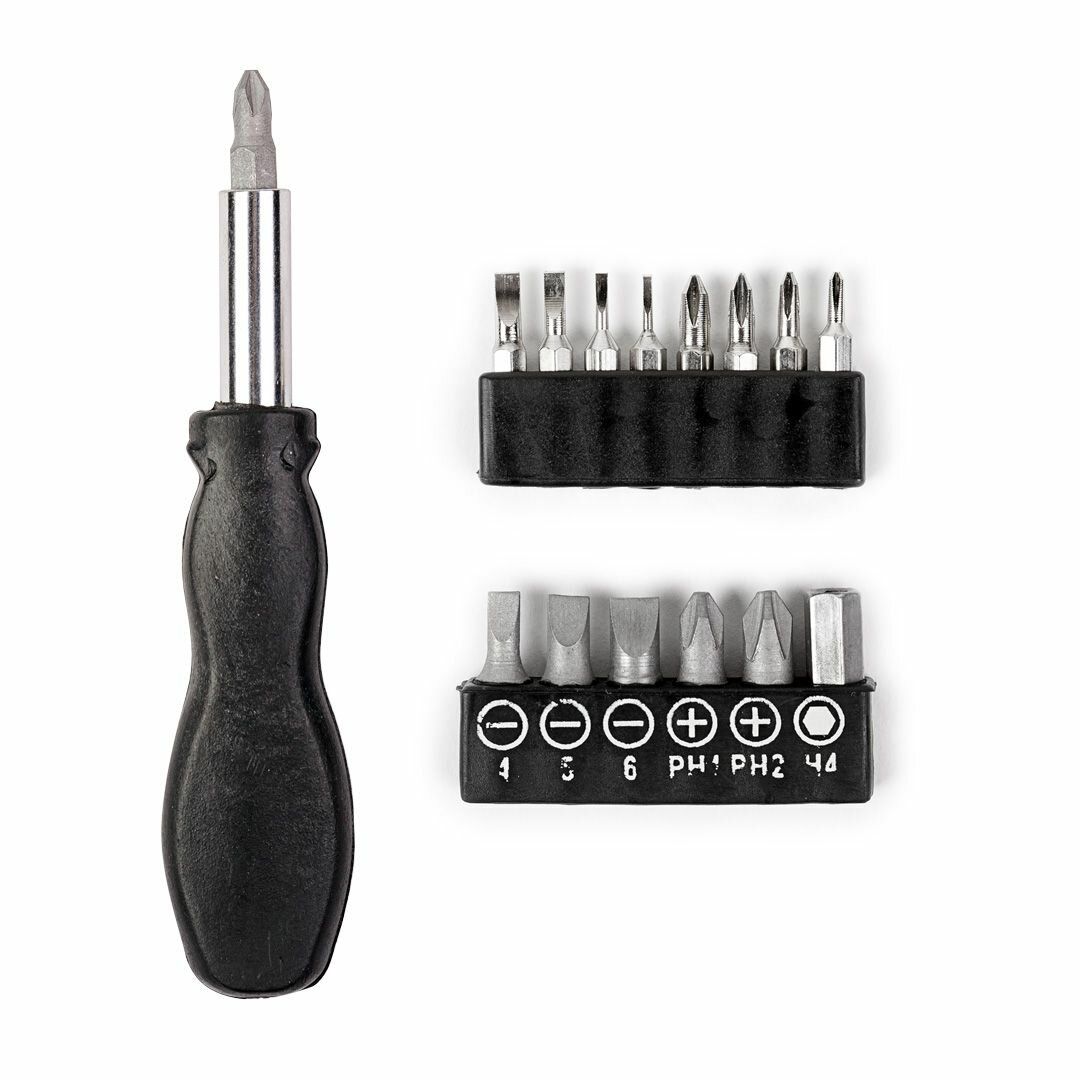 Отвертка-битодержатель P014K с комплектом бит, 15пр, в блистере Помощник