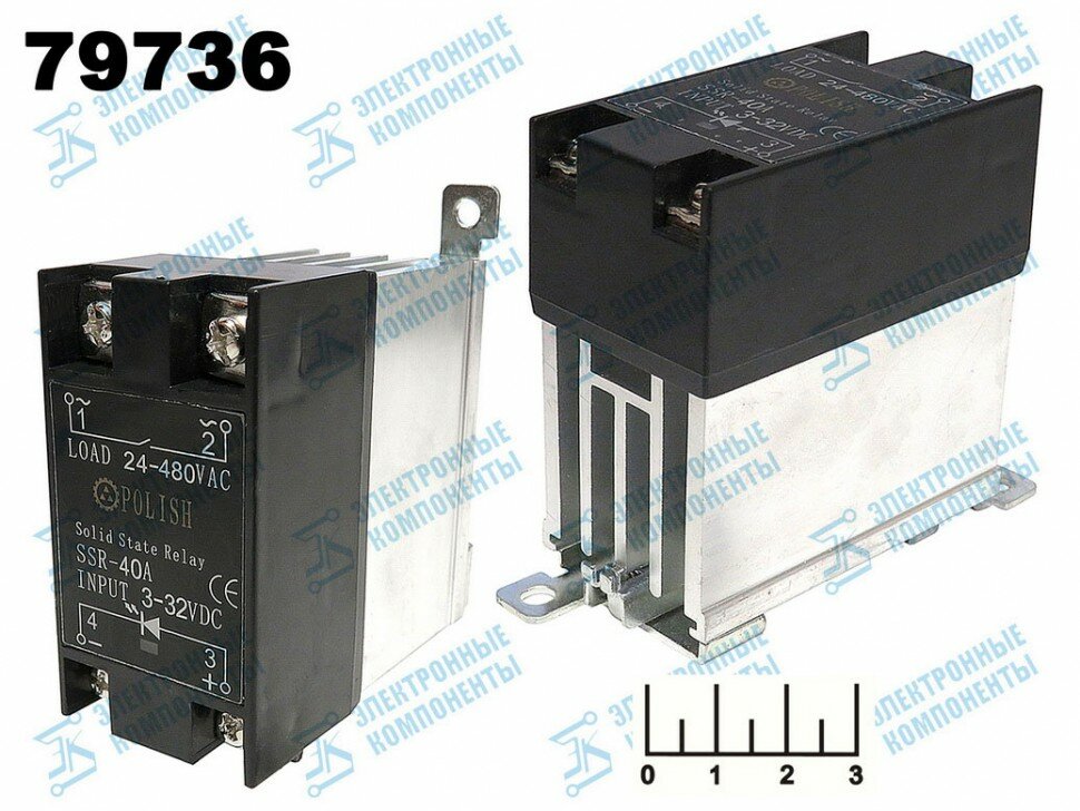 Оптореле 3-32VDC 40A/24-480VAC + радиатор на DIN-рейку SSR-40A Polish