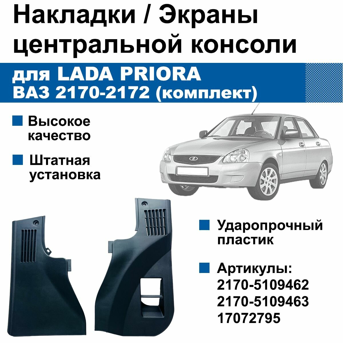 Накладки / Экраны боковые центральной консоли Lada Priora / ВАЗ 2170, 2171, 2172 (комплект)