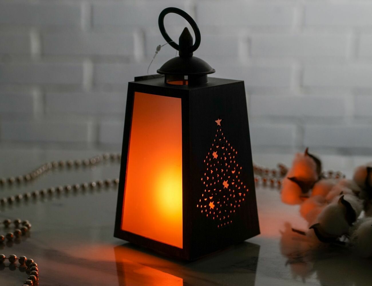 Декоративный фонарь с имитацией пламени керстин: ЕЛЬ, 19х10 см, таймер, пластик, батарейки, Koopman International XX8324070-1