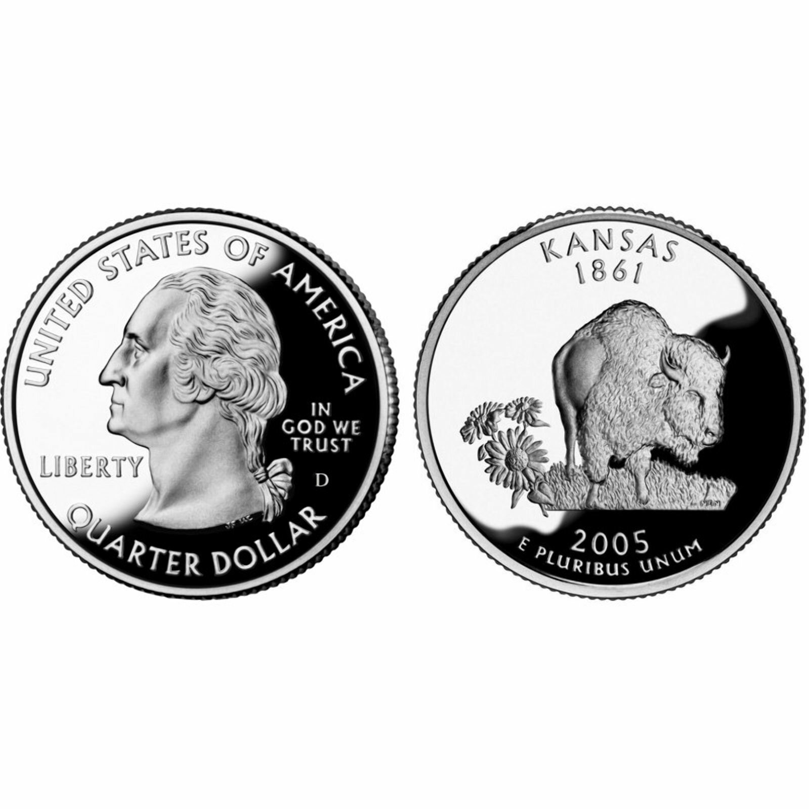 Монета квотер США 2005 г, Канзас (D)
