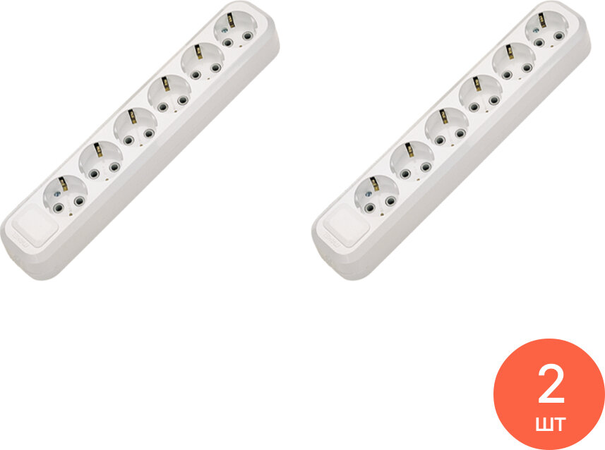 Блок розеток Makel / Макел 6 гнезд с заземляющими контактами, белый MGP181 / колодка электрическая для удлинителя (комплект из 2 шт)