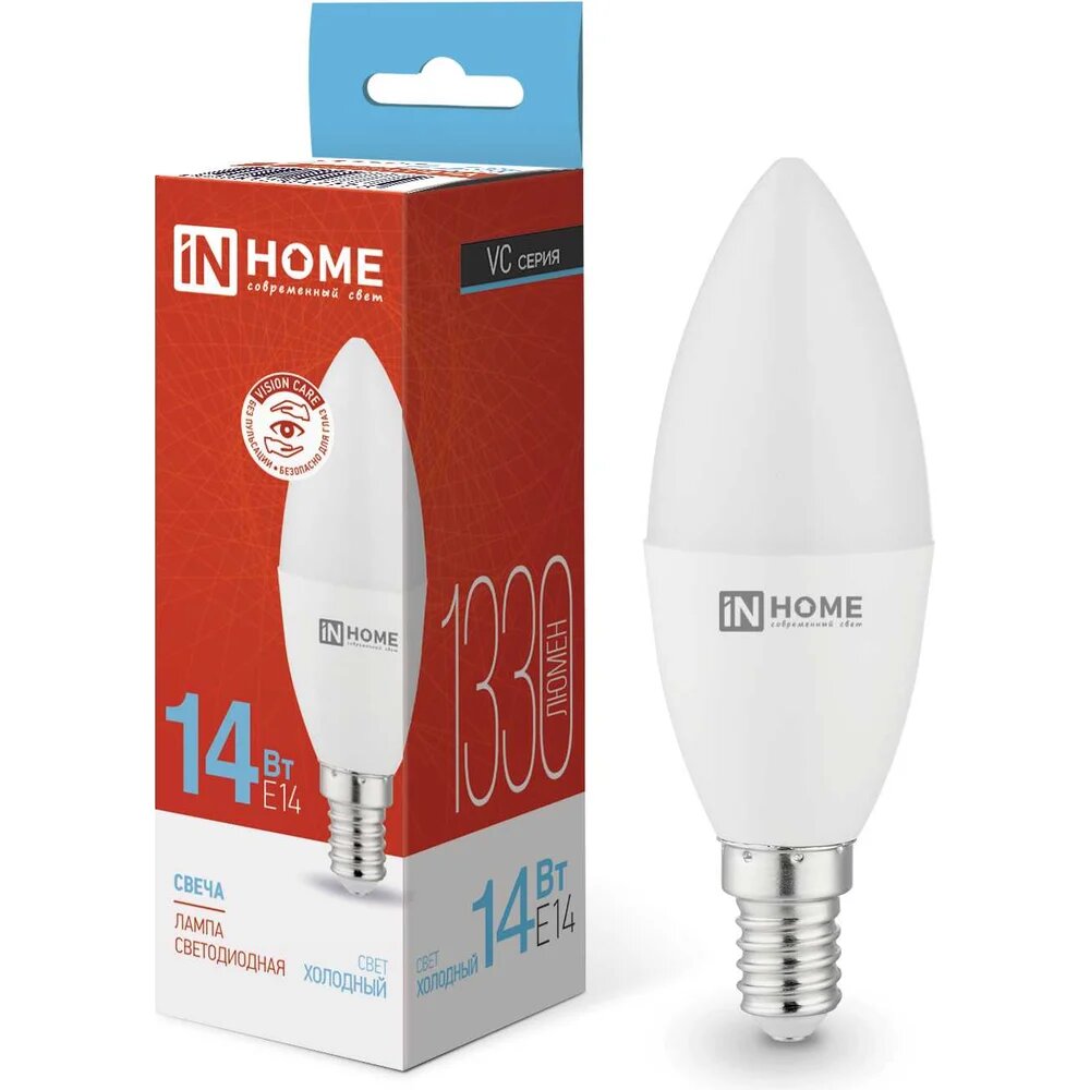 Лампа IN HOME сд LED-СВЕЧА-VC 14Вт 230В E14 6500K 1330Лм 4690612047775