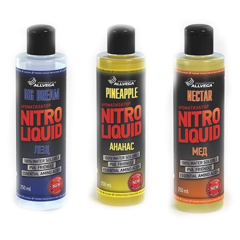 Набор ароматизаторов для рыбалки ALLVEGA Nitro Liquid на леща с ароматом ананаса и меда 3 флакона по 250 мл
