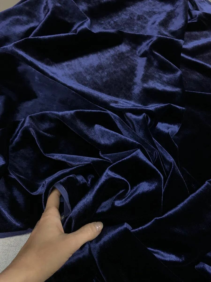 Ткань Бархат шёлковый с эластаном, ультрамарин, 1,65 метра, Италия