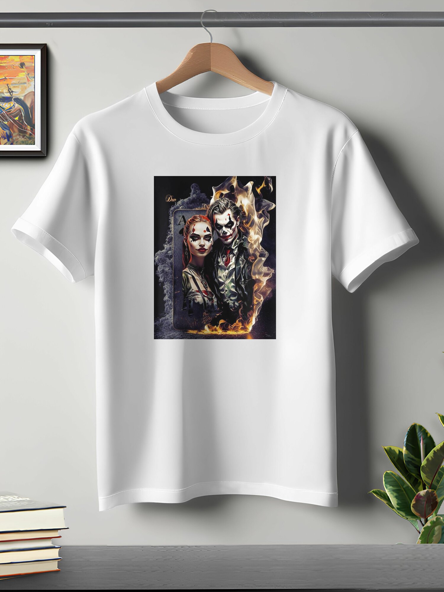 Футболка ONEQ унисекс 50-52 (XL) размер с принтом Джокер и Харли Квин, белая