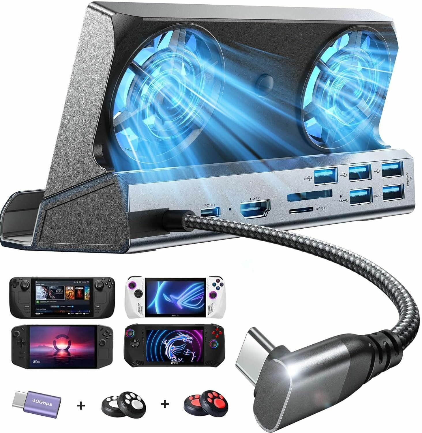 Док-станция 13-в-1 для OLED-дисплея Steam Deck, двойной охлаждающий вентилятор, 5 портов USB и 4K при 60 Гц, порт для зарядки 100 Вт, Gigabit Ethernet, подходящий для OLED-дисплея Steam Deck