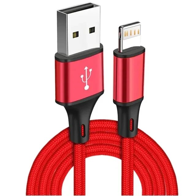 Красный USB кабель для iPhone 1.5м, зарядка и передача данных