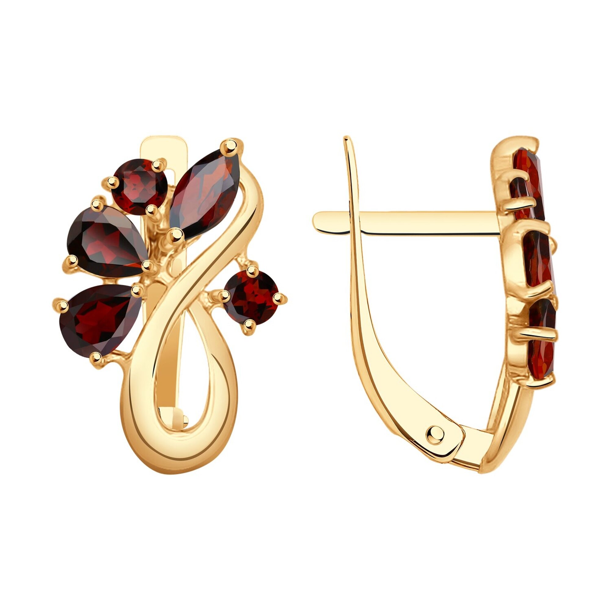 Серьги, красное золото, 585 проба, гранат