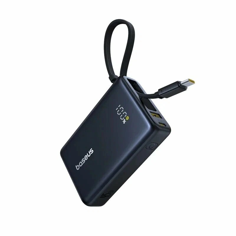 Внешний аккумулятор Повербанк Baseus PicoGo Digital Display со встроенным кабелем Type-C / Powerbank 10000 мАч 45Вт