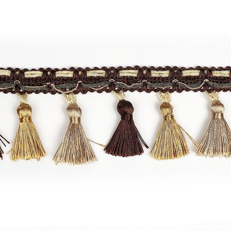 Бахрома с кисточкой TBY ширина 70 мм, 100% полиэстер, золото, 10 м (БХ.6152-0306.6363)