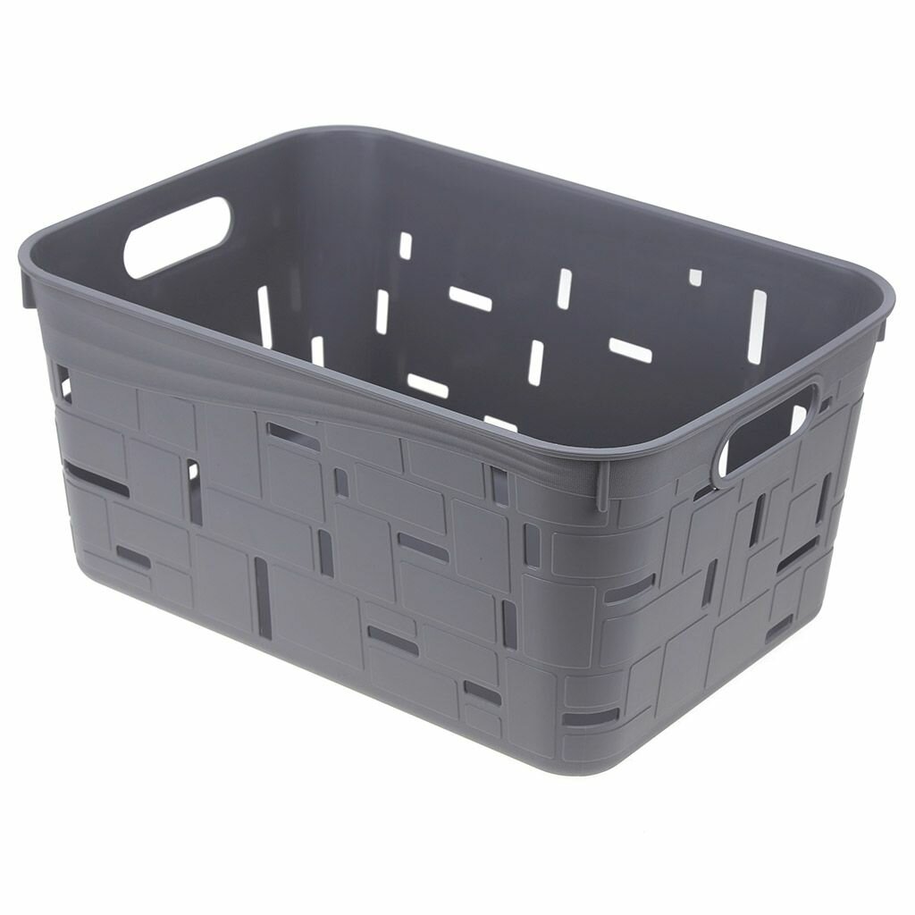 Корзина Домашняя Мода пластмассовая, для хранения, 35,5х 25 см, высота 17 см, с ручками, серый