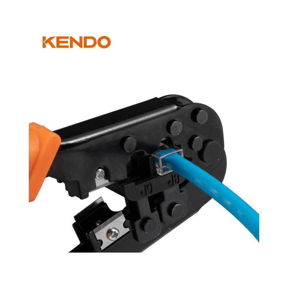 Кримпер KENDO 190 мм для обжима и снятия изоляции, сталь, подходит для разъемов RJ11/RJ12/RJ45, идеален для сетевых рабо