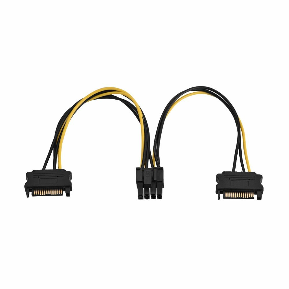 Кабель-адаптер питания PCI-E 15-контактный двойной SATA-разъем (папа) на 8-контактный разъем (мама) длиной 0,2 м для подключения видеокарты