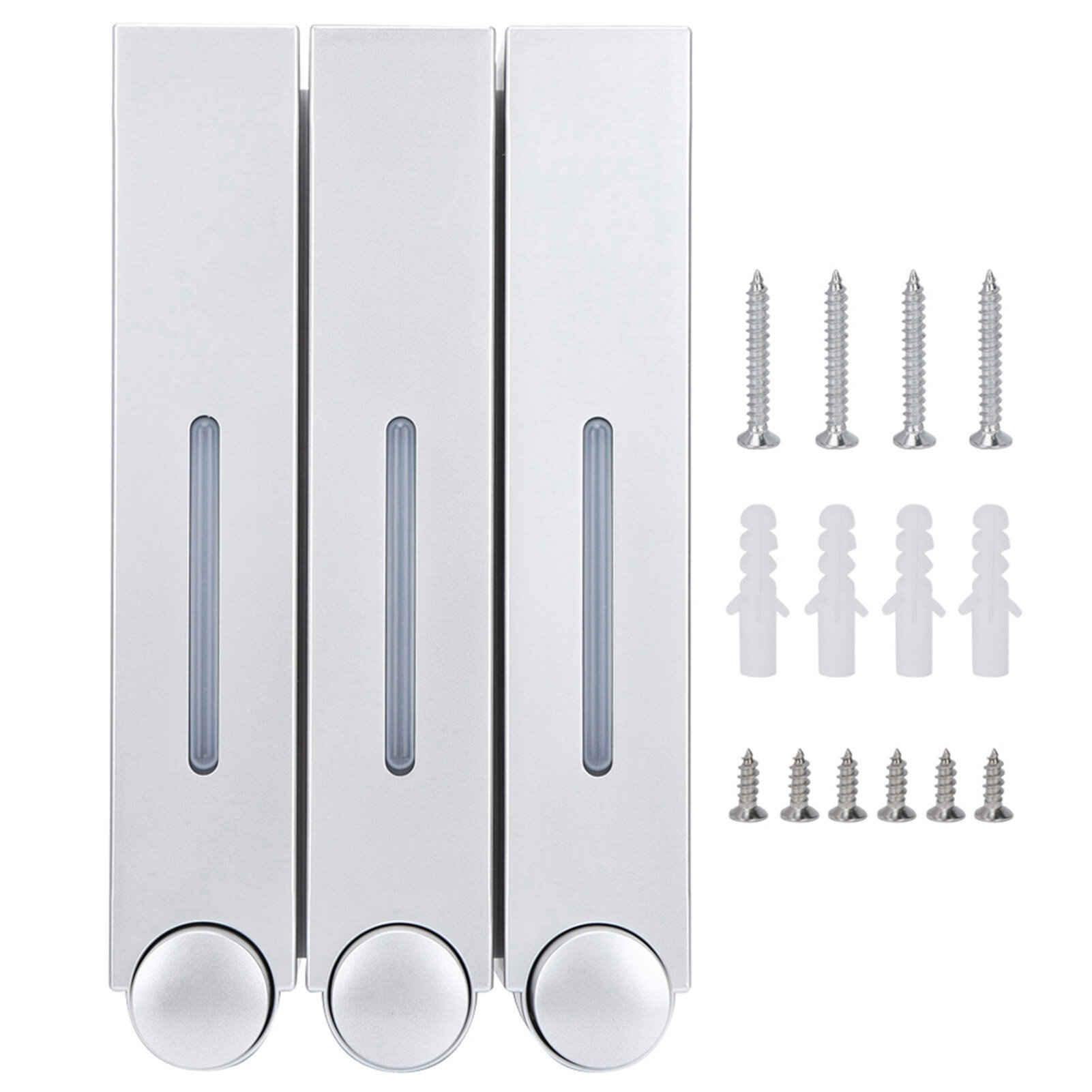 Настенный дозатор жидкого мыла для душа, диспенсеры для шампуня с тремя головками для ванной комнаты отеля, 6028, серебро, три чашки