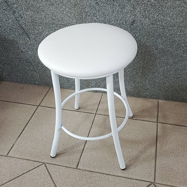 Табурет Премиум, металлический белый каркас, обивка искусственная кожа белая