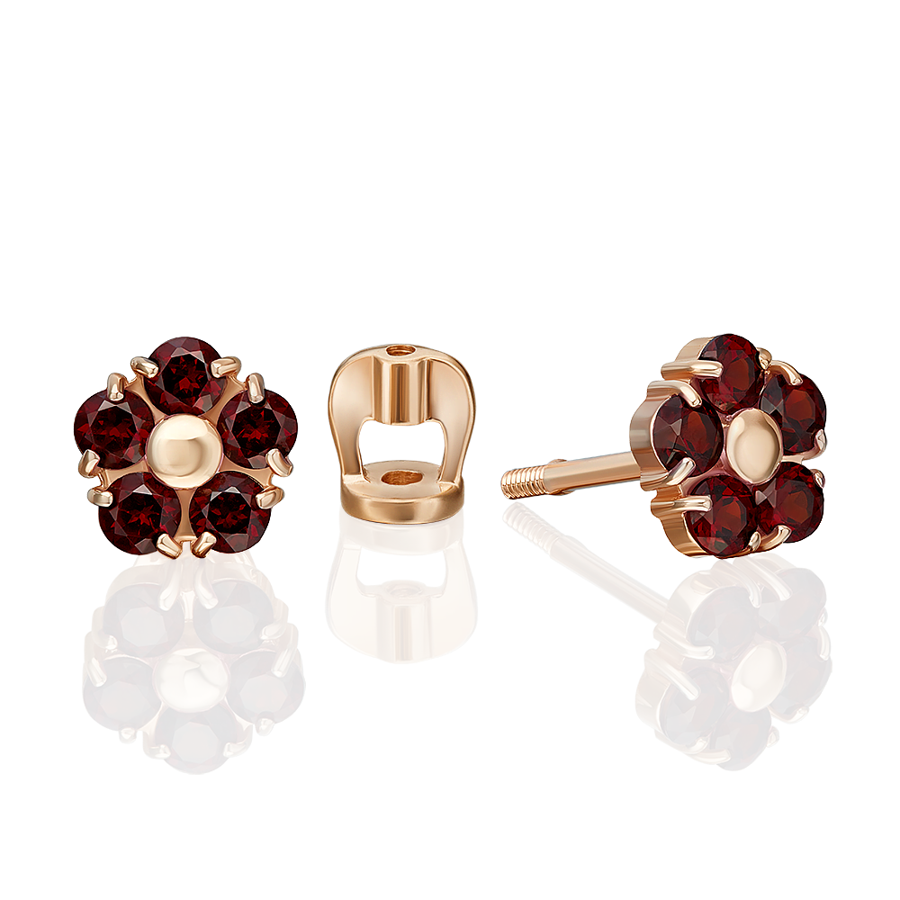 Серьги, красное золото, 585 проба, гранат