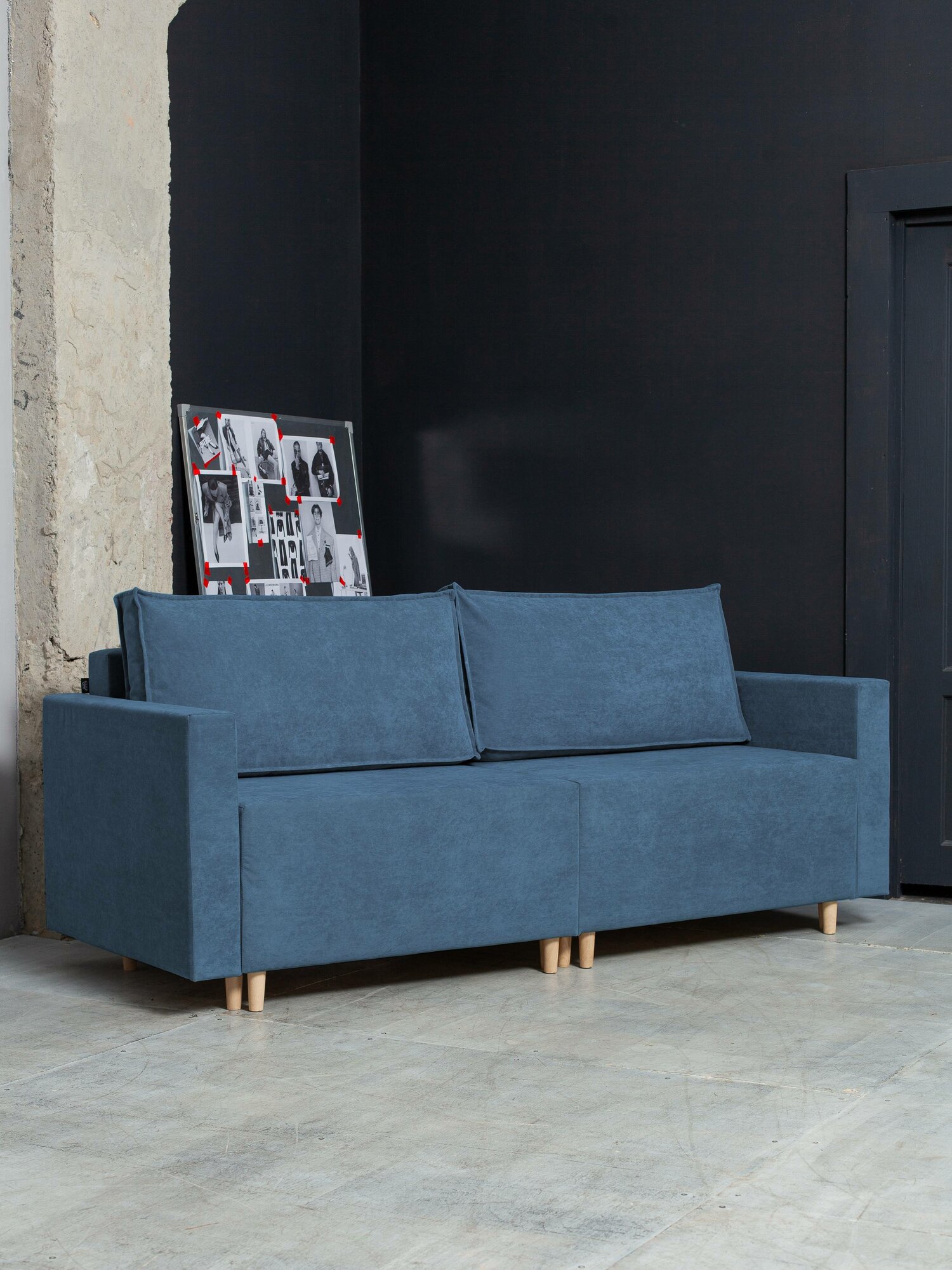 Раскладной диван кровать Чикаго прямой модульный, механизм еврокнижка, 217х85х84 см, синий