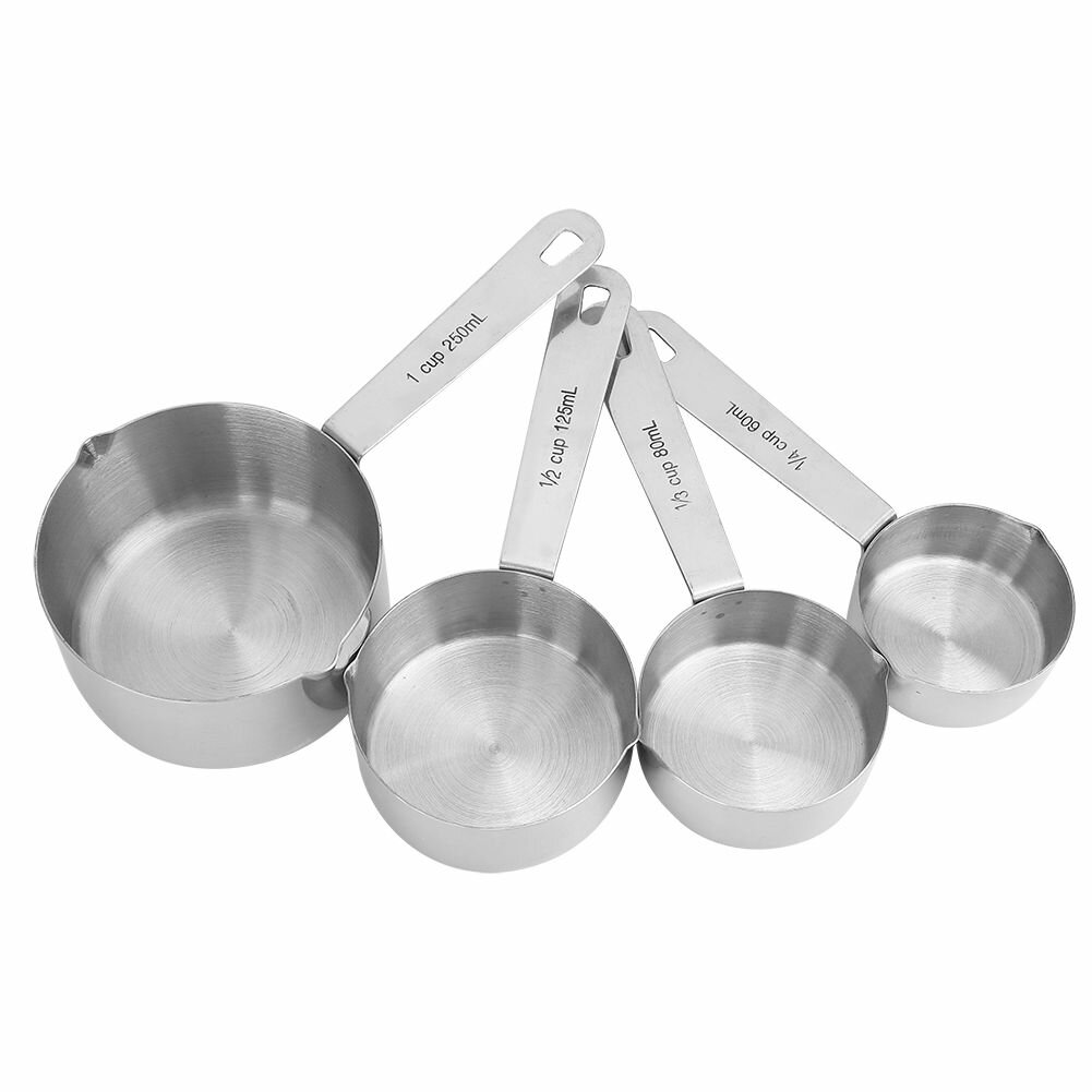Набор мерных чашек и ложек из нержавеющей стали, 4 шт./компл, кухонная посуда, инструменты для выпечки для точных измерений, прочные и легко моющиеся