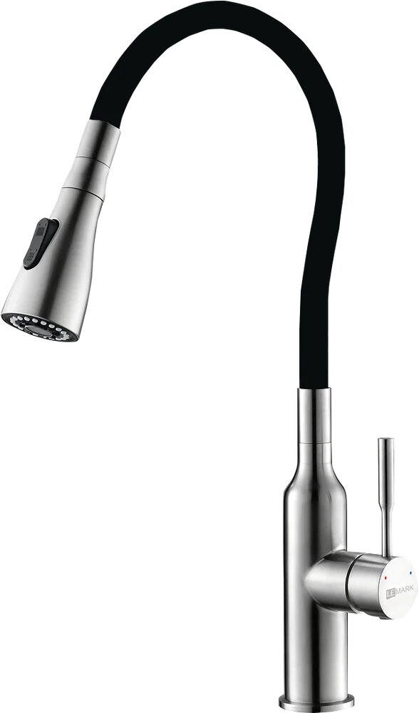 Смеситель для кухни Lemark Expert LM5082S-Black с гибким изливом, с поворотным изливом, хром, черный, матовый, однорычажный, нержавеющая сталь, с керамическим картриджем