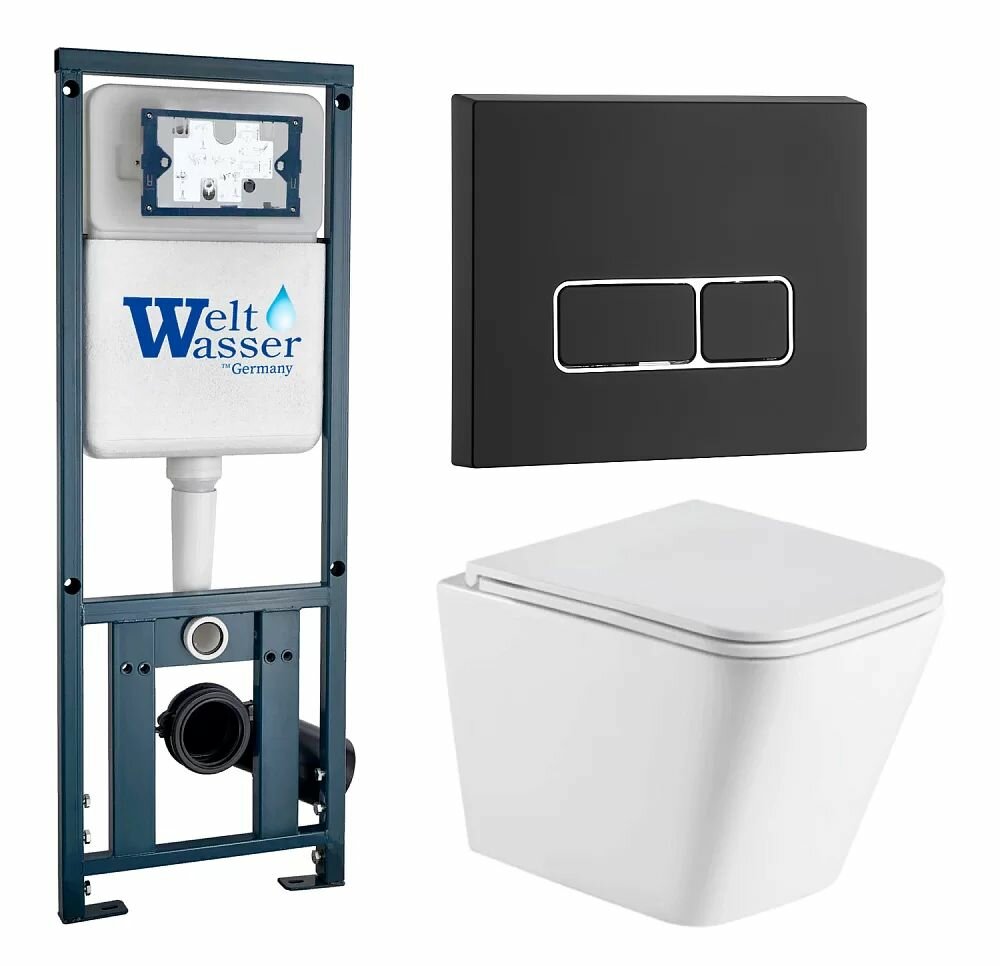 Унитаз с инсталляцией WeltWasser MARBERG 410 + GELBACH 043 GL-WT унитаз белый + MAR 410 SE MT-BL матовая черная кнопка