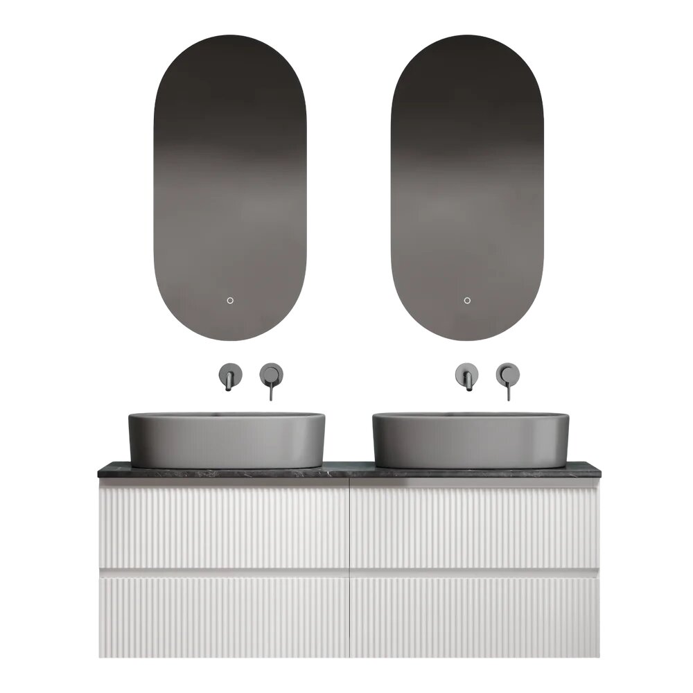 Мебель для ванной комнаты Sancos Сноб Р (Snob R) 140 белая (bianco), столешница черный мрамор TT140A1, раковина CN6048MDH